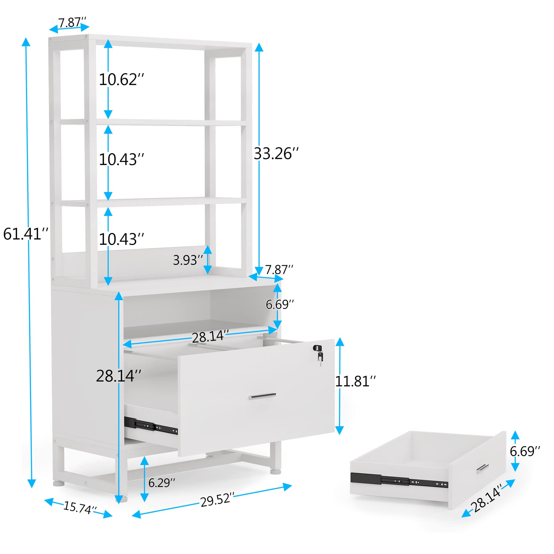 Tribesigns 2 Drawer Lateral File Cabinet with Lock, Letter Size Large Modern Filing Cabinet Printer Stand with Open Storage Shelves for Home Office, White