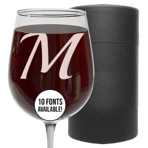 Spotted Dog Company Personalized Etched 16oz Stemmed Wine Glass Cup, Red Wine Gifts for Women Her Mom, Drinking Glasses, Birthday Decorations Decor - Pick Your Letter