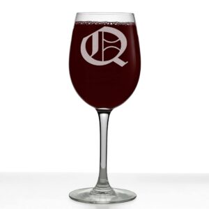 Spotted Dog Company Personalized Etched 16oz Stemmed Wine Glass Cup, Red Wine Gifts for Women Her Mom, Drinking Glasses, Birthday Decorations Decor - Pick Your Letter