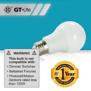 GT-Lite 10-Pack Soft White LED Light Bulbs, Replacement for 60-watt Incandescent uses only 9-watts, 3000K, A19 Shape, E26 Medium Base, Standard Household Lightbulb for Lamps, Living Room, bedrooms