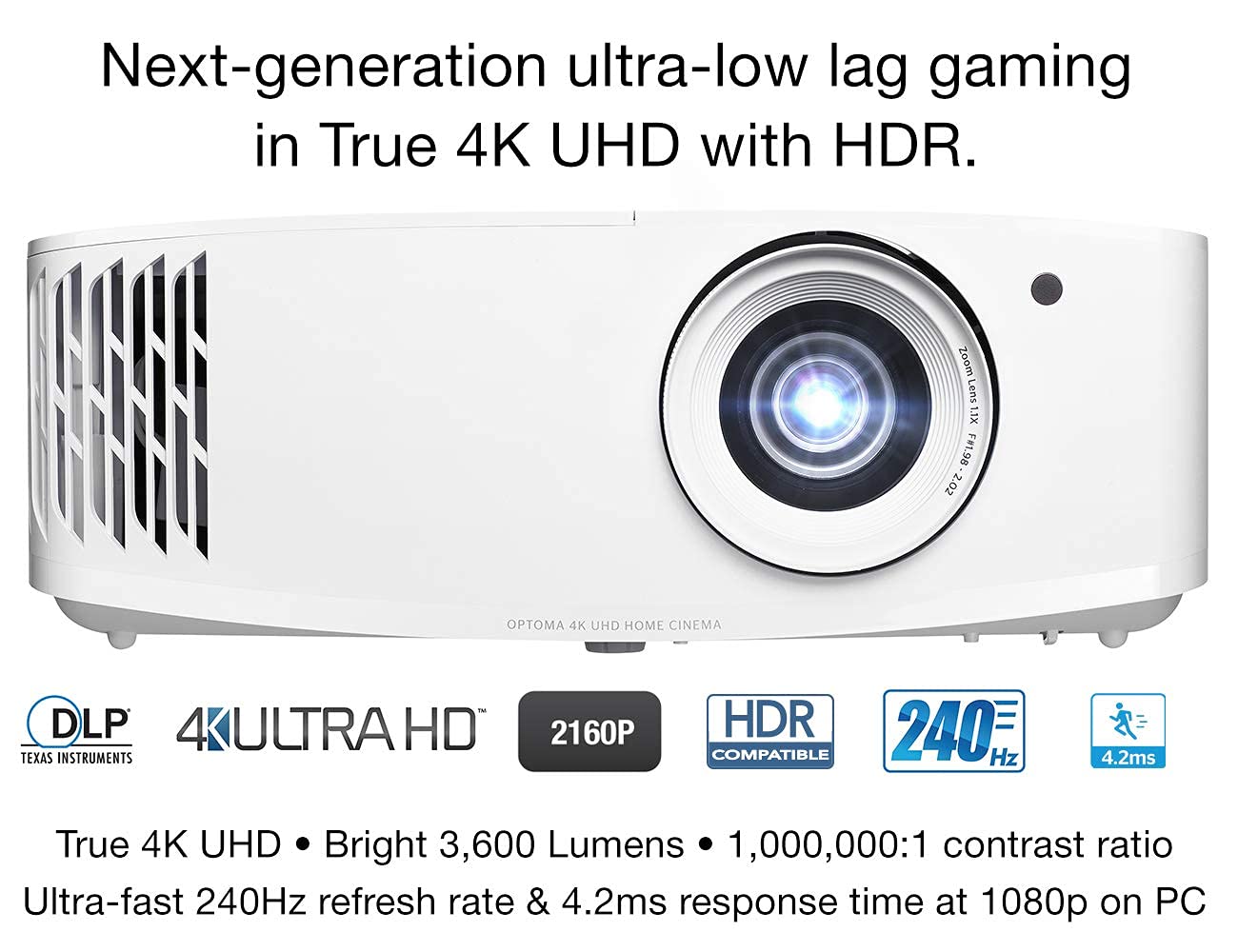 Optoma UHD35 True 4K UHD Next Generation Gaming Projector | 3600 Lumens | 4.2ms Response Time at 1080p with Enhanced Gaming Mode