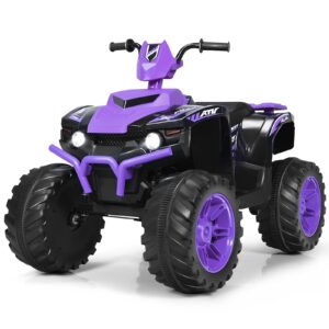 costzon kids atv, 12v battery powered electric vehicle w/led lights, high & low speed, horn, music, usb, treaded tires, ride on car 4 wheeler quad for boys & girls gift, ride on atv (purple)