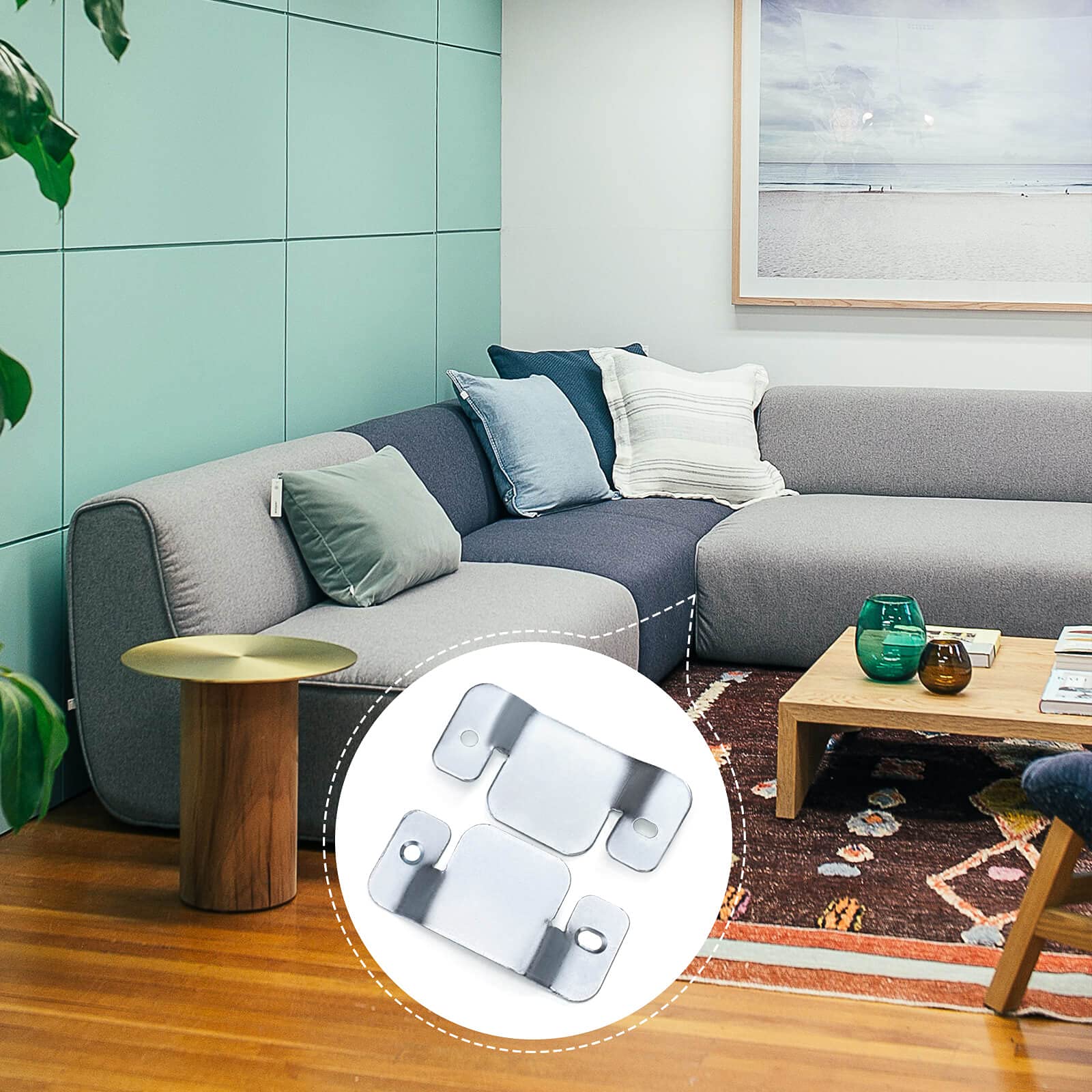 Mestream Sectional Couch Connectors, 3.7“ Heavy Duty Metal Interlocking Connector for Sectional Sofa, Furniture Connector Brackets, Couch Fastener, 4Pcs