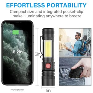 Vnina USB Rechargeable Flashlight, LED Magnetic Flashlights Super Bright Tactical Flashlights with Cob Sidelight Waterproof Zoomable 6 Modes USB Rechargeable for Camping Emergency