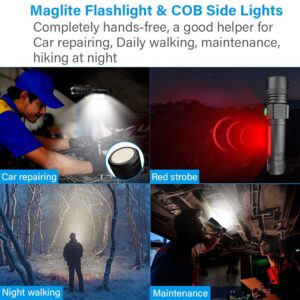 Vnina USB Rechargeable Flashlight, LED Magnetic Flashlights Super Bright Tactical Flashlights with Cob Sidelight Waterproof Zoomable 6 Modes USB Rechargeable for Camping Emergency