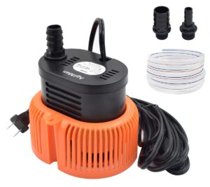 agiiman pool cover pump above ground - submersible sump pump, water removal with 16' drainage hose and 25 feet power cord, 850 gph, 3 adapters, orange