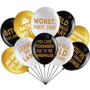 40 pieces 12 inch abusive old age birthday party latex balloons decoration, gold black fun abusive birthday decoration balloons for adults birthday party supplies indoor/outdoor (classic style)