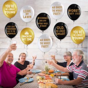 40 Pieces 12 Inch Abusive Old Age Birthday Party Latex Balloons Decoration, Gold Black Fun Abusive Birthday Decoration Balloons for Adults Birthday Party Supplies Indoor/Outdoor (Classic Style)