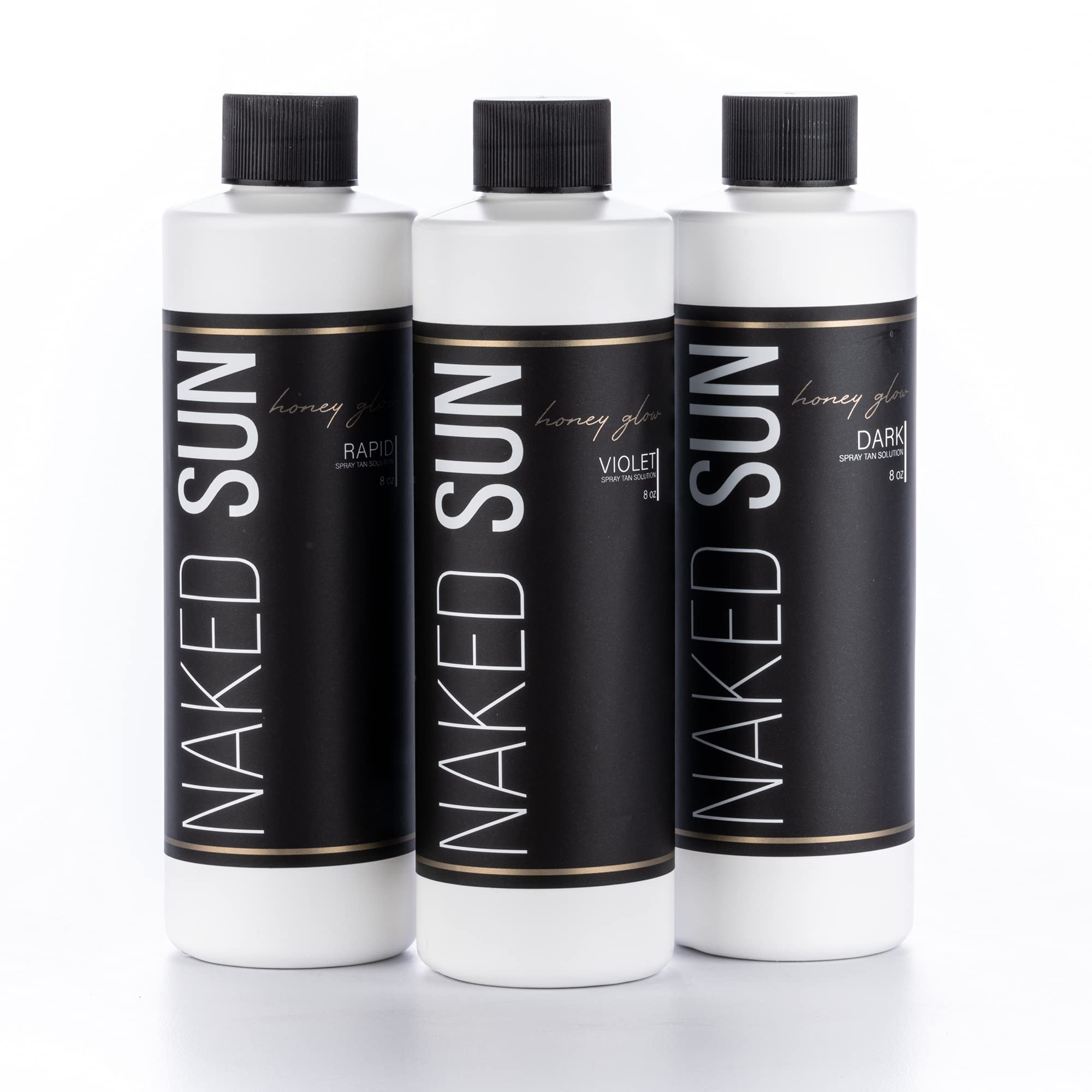 Naked Sun Honey Glow Spray Tanning Solution Trio Bundle (3 Items): Dark Bronze, Violet and Rapid Express Airbrush Tan Mist