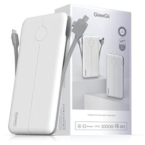 giieegii portable charger with built in cable, 10000mah power bank with type-c 3 kinds cables and usb output cell phone battery backup compatible with iphone android smartphones