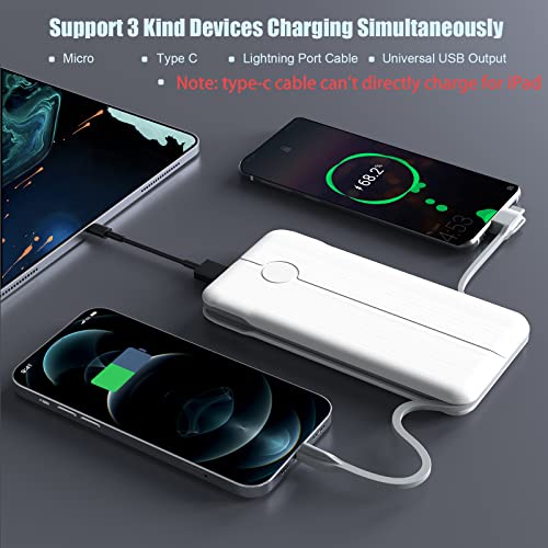 GiieeGii Portable Charger with Built in Cable, 10000mAh Power Bank with Type-C 3 Kinds Cables and USB Output Cell Phone Battery Backup Compatible with iPhone Android Smartphones