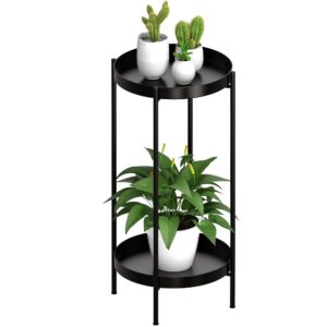 ovicar plant stand indoor outdoor - flower pot holder metal plant rack organizer , 2 tiers tall planter display storage shelf for home garden patio bathroom office living room balcony corner(black)