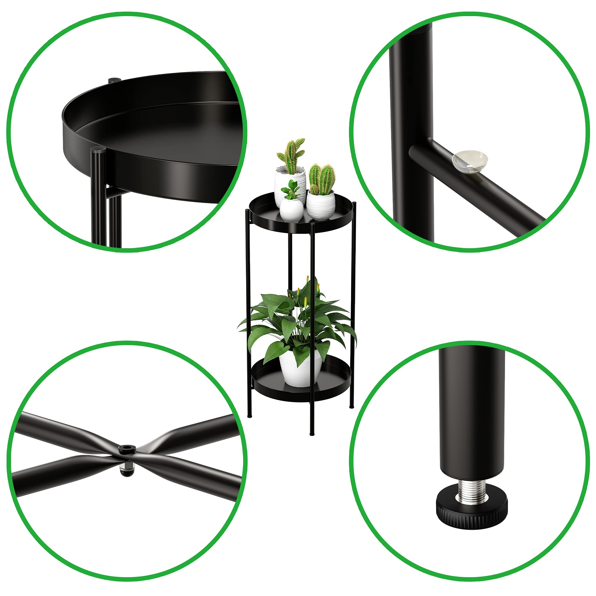 OVICAR Plant Stand Indoor Outdoor - Flower Pot Holder Metal Plant Rack Organizer , 2 Tiers Tall Planter Display Storage Shelf For Home Garden Patio Bathroom Office Living Room Balcony Corner(Black)