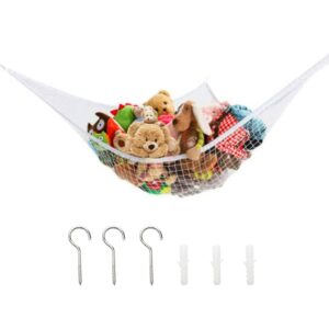 Stuffed Animal Net or Hammock with Hanging Hooks Large Mesh Toys Organizer Storage Net Corner Sling Organizer for Playroom Bedroom Bathroom