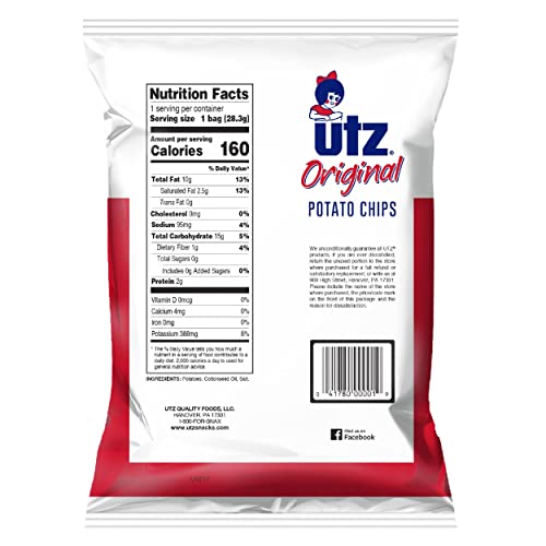 Utz Original 1 Oz Bags, 42 Count Crispy Potato Chips Made from Fresh Potatoes, Crunchy Individual Snacks to Go, Cholesterol Free, Trans-Fat Free, Gluten Free Snacks