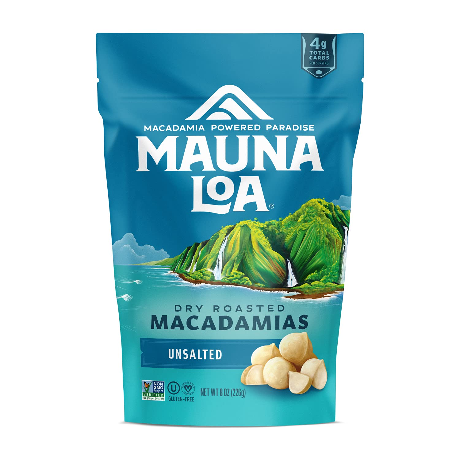 Mauna Loa Premium Hawaiian Roasted Macadamia Nuts, Unsalted, 8 Oz Bag (Pack of 1)