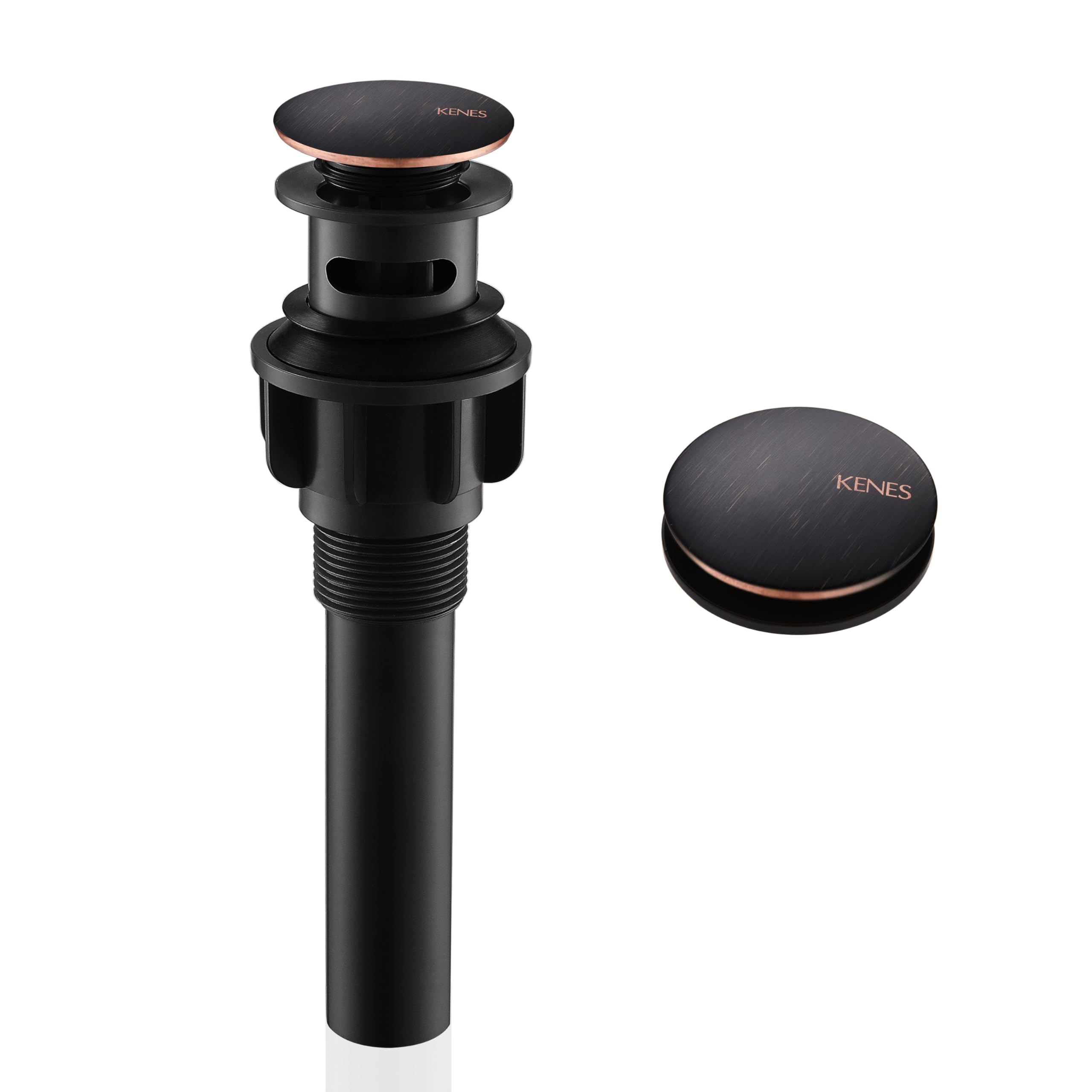 KENES Oil Rubbed Bronze Pop Up Sink Drain, Bathroom Vessel Lavatory Vanity Faucet Sink Drain Stopper, Sink Drain Assembly with Overflow Anti Clog Pop Up Drain