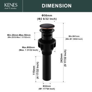 KENES Oil Rubbed Bronze Pop Up Sink Drain, Bathroom Vessel Lavatory Vanity Faucet Sink Drain Stopper, Sink Drain Assembly with Overflow Anti Clog Pop Up Drain