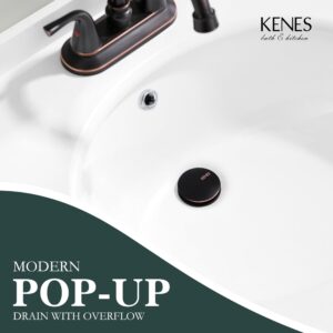 KENES Oil Rubbed Bronze Pop Up Sink Drain, Bathroom Vessel Lavatory Vanity Faucet Sink Drain Stopper, Sink Drain Assembly with Overflow Anti Clog Pop Up Drain