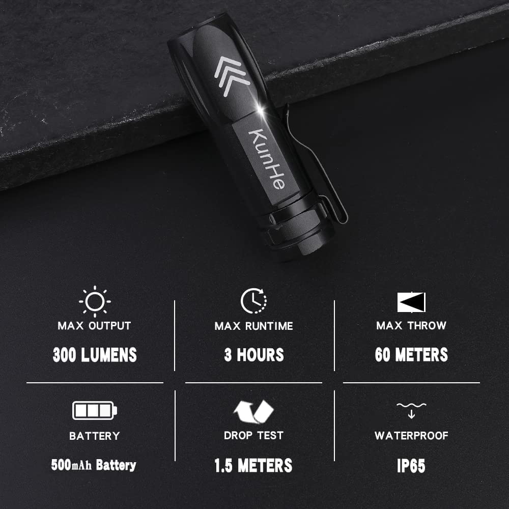 KunHe 5 Pack Mini Small Pocket LED Flashlight, USB Rechargeable Flashlights, High Lumens Bright Powerful EDC Flash Lights, Handheld Flashlights Bulk, Compact Pocket Flashlight with Belt Clip