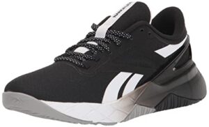 reebok women's nanoflex cross trainer, black/white/pure grey, 8.5