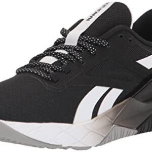 Reebok Women's Nanoflex Cross Trainer, Black/White/Pure Grey, 8.5