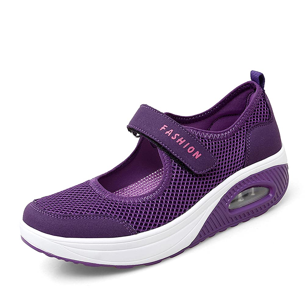 TBBY Women's Casual Air Cushion Platform Mesh Mules Sneaker Nurse Shoes Mary Jane Shoes Purple