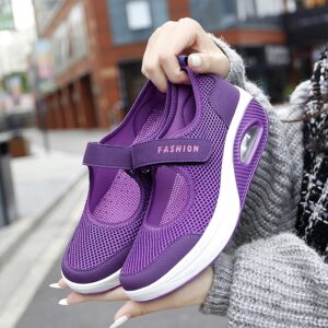 TBBY Women's Casual Air Cushion Platform Mesh Mules Sneaker Nurse Shoes Mary Jane Shoes Purple