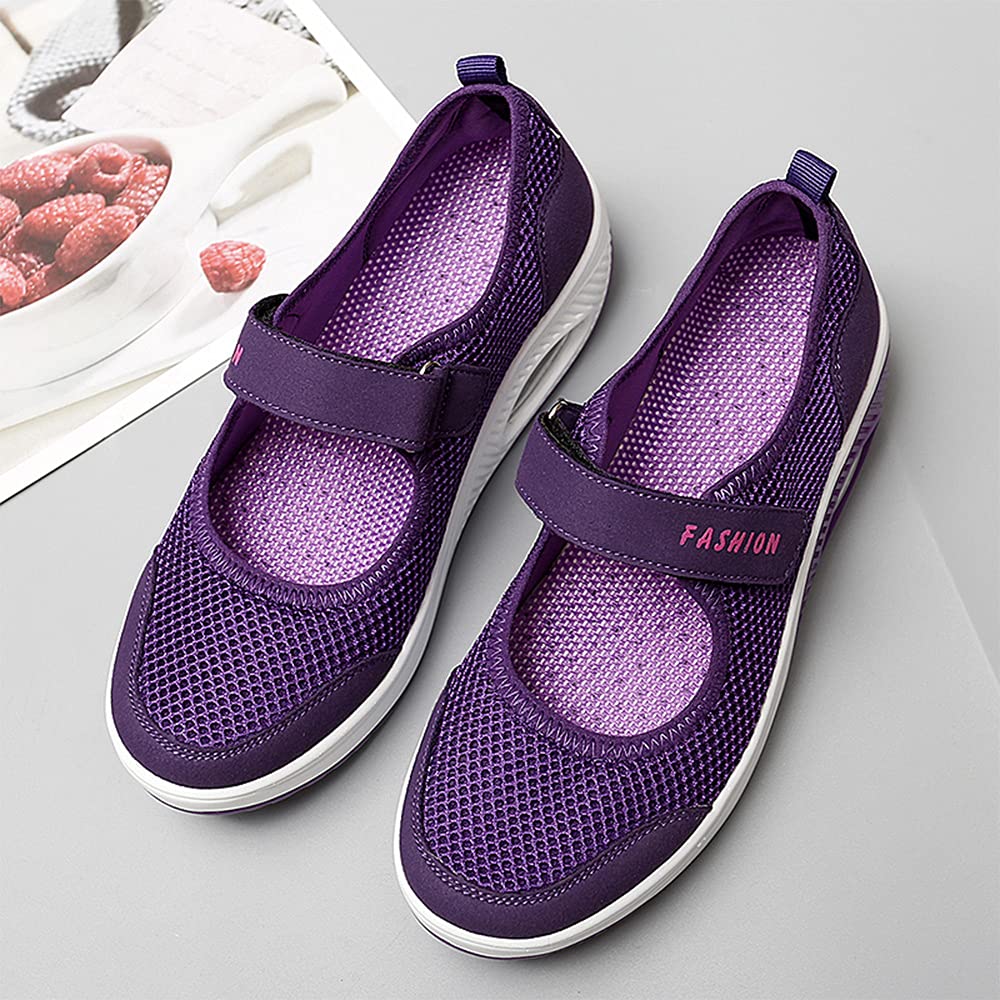 TBBY Women's Casual Air Cushion Platform Mesh Mules Sneaker Nurse Shoes Mary Jane Shoes Purple