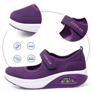 TBBY Women's Casual Air Cushion Platform Mesh Mules Sneaker Nurse Shoes Mary Jane Shoes Purple