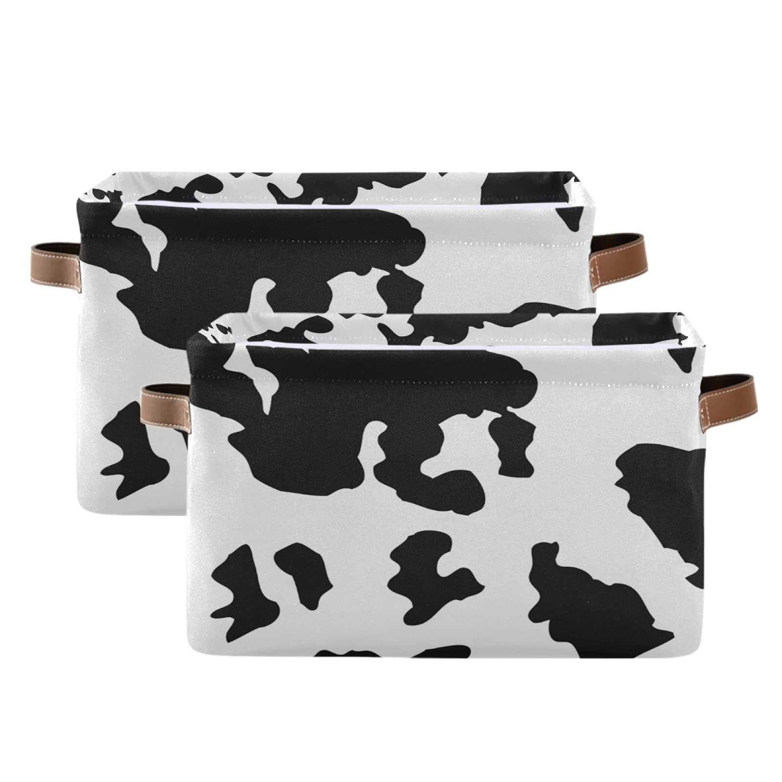 Qilmy Animal Cow Print Storage Basket, Durable Canvas Organizer With Handles Large Collapsible Storage Bins Boxes for Home Office Closet - 1pack