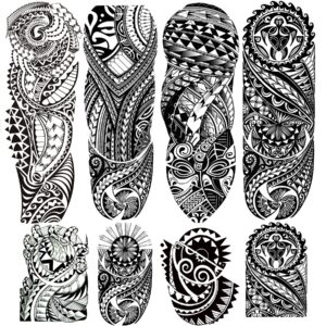 tribal totem temporary tattoo stickers 4-sheet large full arm tribal totem sleeve tattoos and 4-sheet fake half arm maori tattoos