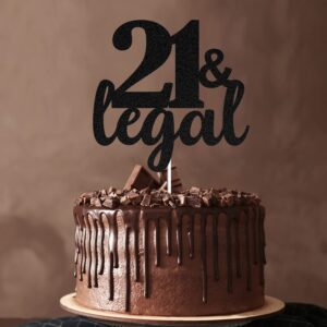 21 & Legal Black Glitter Birthday Cake Topper Finally Legal Cake Decorations 21 Years Old Party Supplies