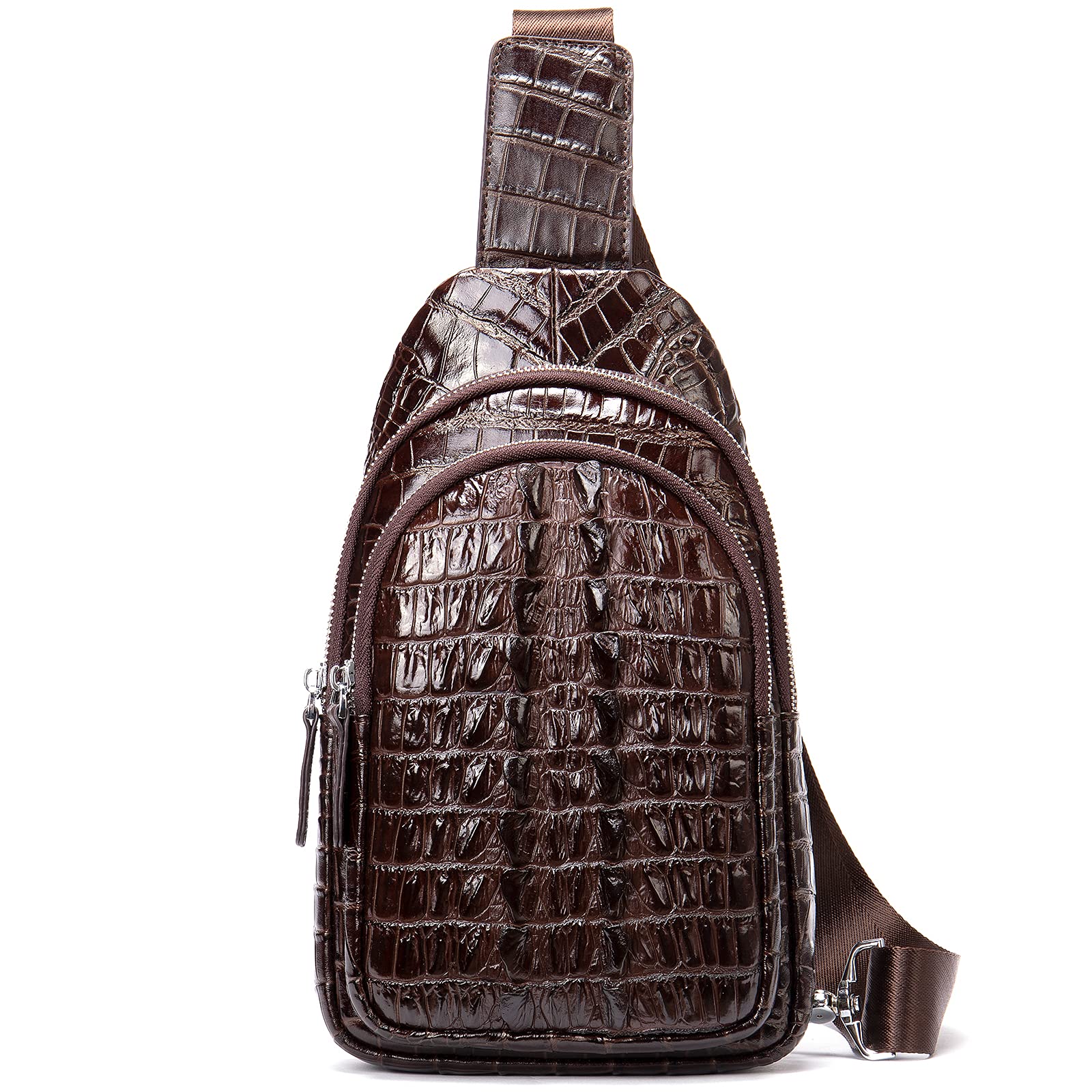 NIUCUNZH Crocodile Leather Sling Bag, Cool Man Bags One Shoulder Backpack for Men and Women Coffee