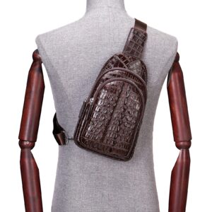 NIUCUNZH Crocodile Leather Sling Bag, Cool Man Bags One Shoulder Backpack for Men and Women Coffee