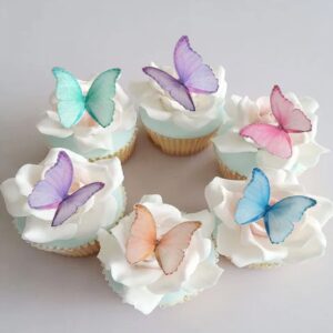 georld edible wafer paper butterflies set of 48 purple colorful cake decorations, cupcake topper mixed color