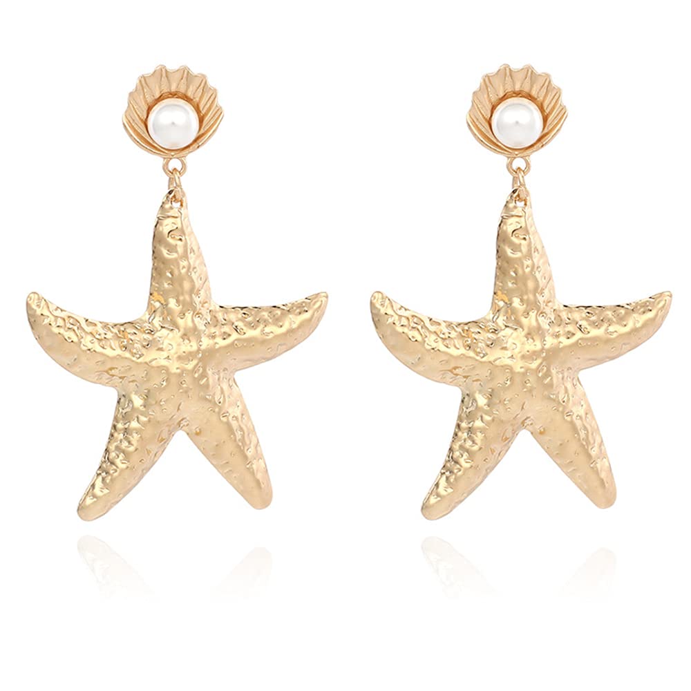 Anlagrace Halloween Gold Big Starfish Earrings with Pearl for Women Girls Boho Sea Star Earrings Gold Earrings Fashion Jewelry Casual Women Accessories for Prom Bridesmaids Beach Wedding Jewelry (gold)