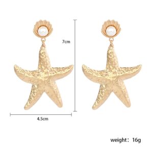 Anlagrace Halloween Gold Big Starfish Earrings with Pearl for Women Girls Boho Sea Star Earrings Gold Earrings Fashion Jewelry Casual Women Accessories for Prom Bridesmaids Beach Wedding Jewelry (gold)