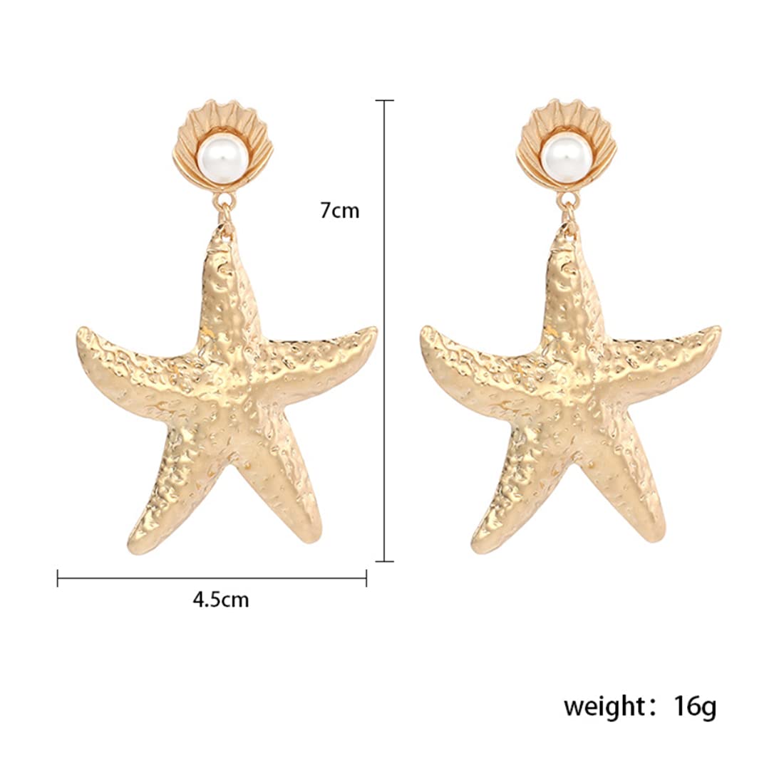 Anlagrace Halloween Gold Big Starfish Earrings with Pearl for Women Girls Boho Sea Star Earrings Gold Earrings Fashion Jewelry Casual Women Accessories for Prom Bridesmaids Beach Wedding Jewelry (gold)