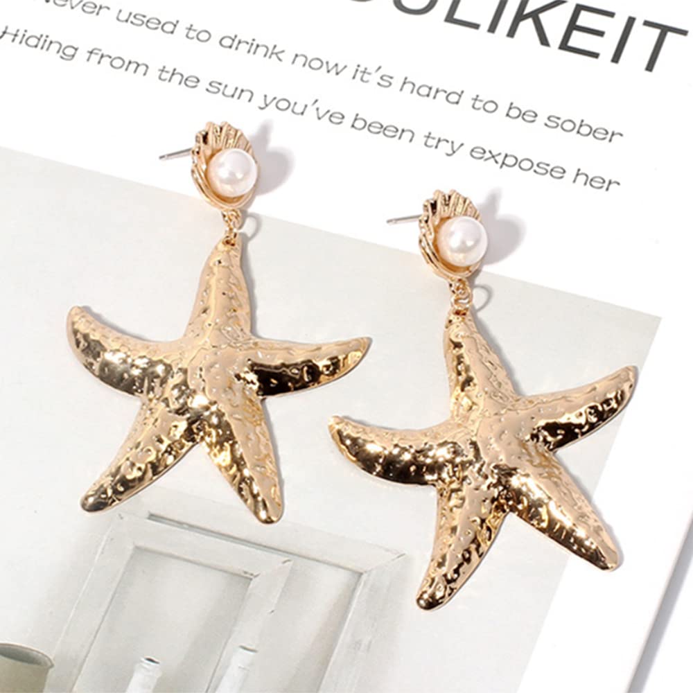 Anlagrace Halloween Gold Big Starfish Earrings with Pearl for Women Girls Boho Sea Star Earrings Gold Earrings Fashion Jewelry Casual Women Accessories for Prom Bridesmaids Beach Wedding Jewelry (gold)