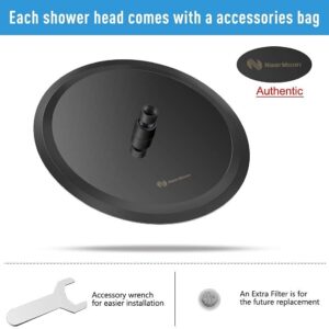 Rain Shower Head With Extension Arm, NearMoon Round Shower Heads, Large Stainless Steel Rainfall Showerhead-Waterfall Full Body Coverage (12 Inch Shower Head With 15 Inch Shower Arm, Matte Black)