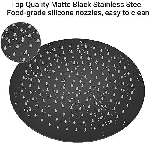 Rain Shower Head With Extension Arm, NearMoon Round Shower Heads, Large Stainless Steel Rainfall Showerhead-Waterfall Full Body Coverage (12 Inch Shower Head With 15 Inch Shower Arm, Matte Black)