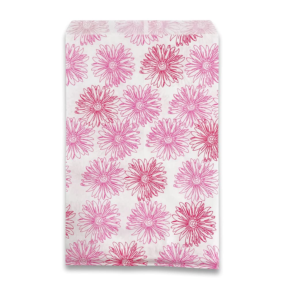 888 Display USA, Inc 50 pcs of 6” x 9” Pink Flower Paper Gift Bags – Shopping/Sales/Tote Bags