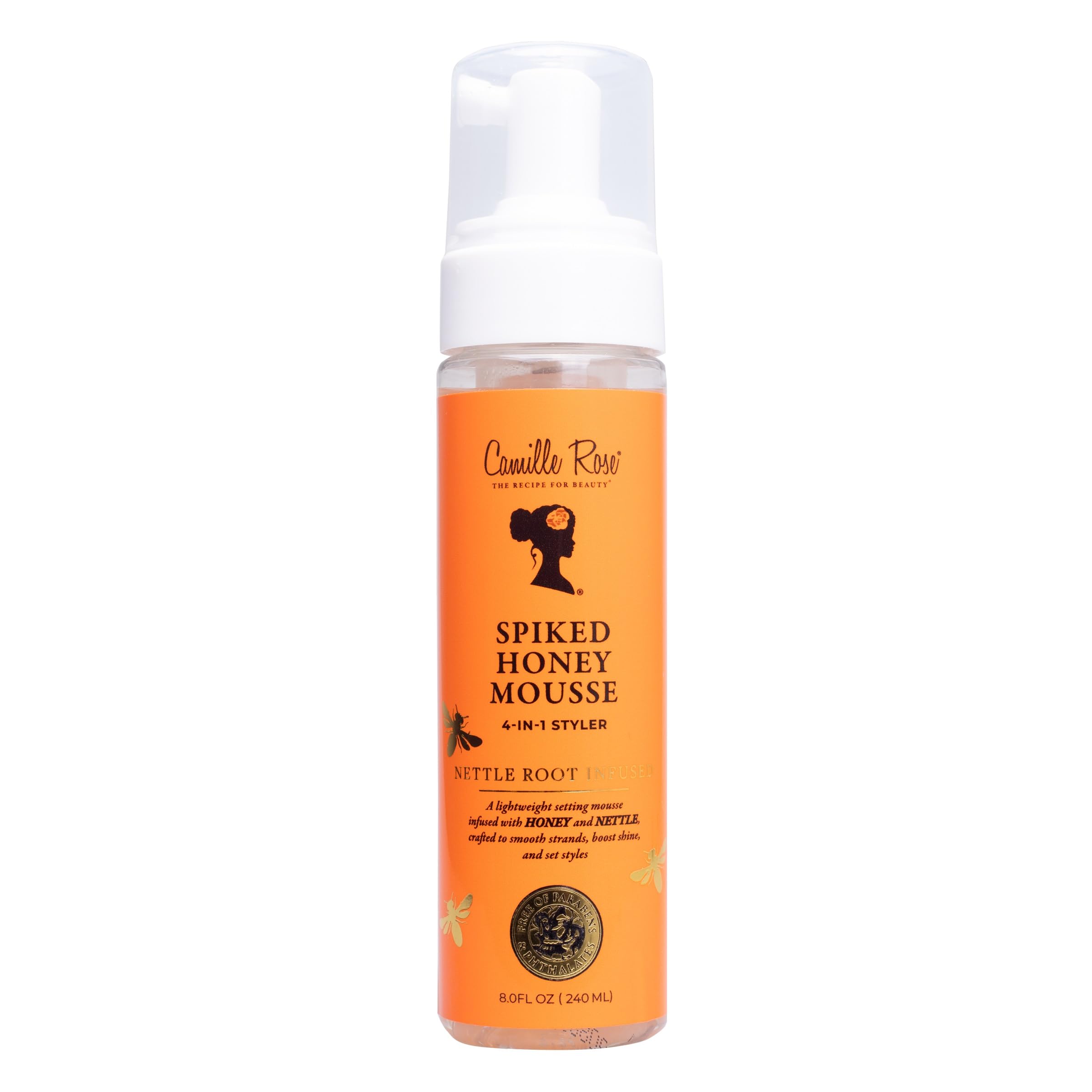 Camille Rose Spiked Honey Mousse, 4-in-1 Hair Styler with Nettle Root, to Nourish and Hydrate Strands, Define Curls, and Add shine, for All Hair Types, 8 fl oz