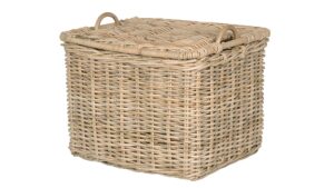 rattan core rectangular storage basket with lid, natural, large