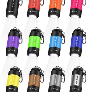 12 Pieces Mini Keychain Flashlight, USB Torch Rechargeable Colorful LED Flashlight High-Powered Keychain Lamp, Multicolor (White Light)