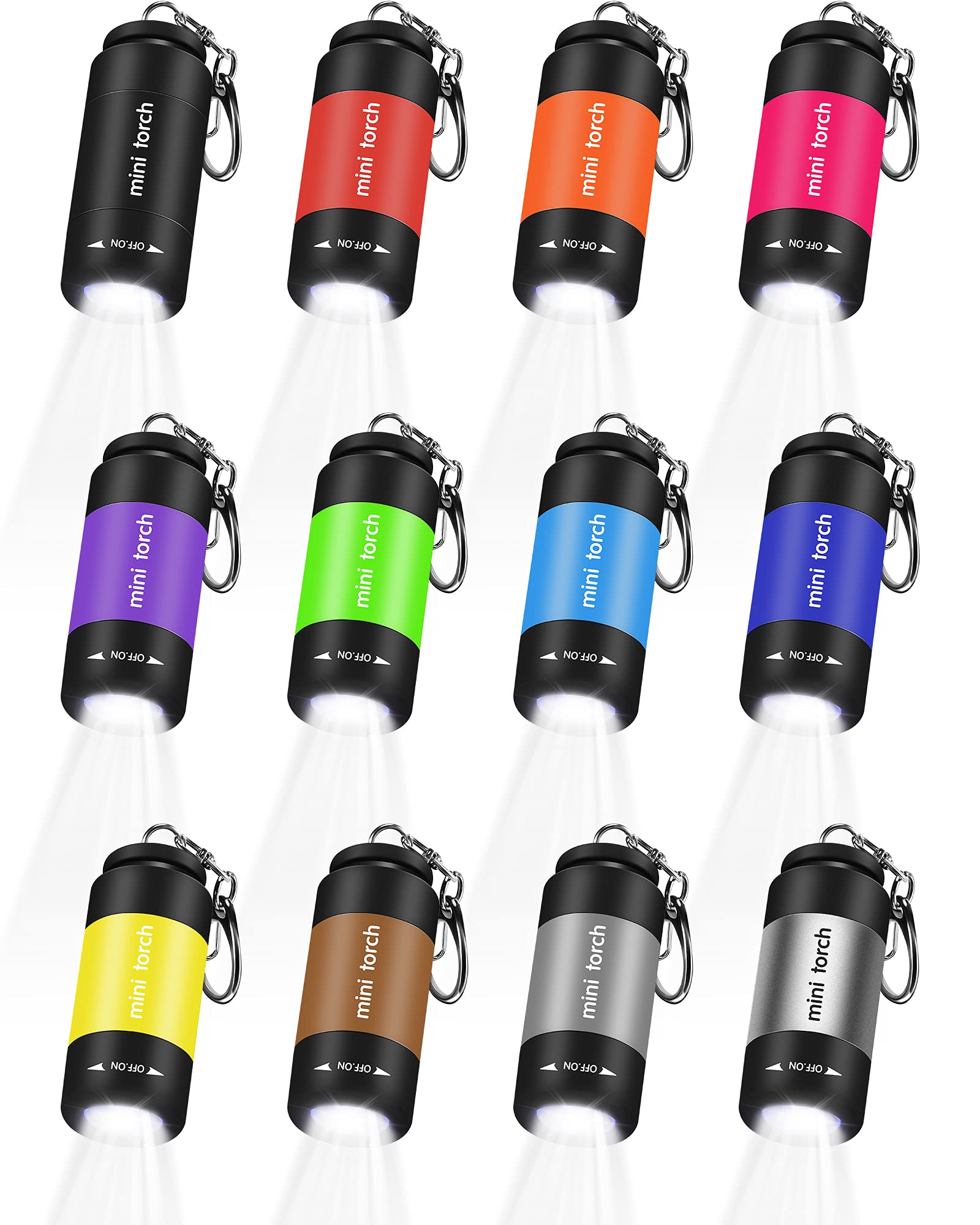 12 Pieces Mini Keychain Flashlight, USB Torch Rechargeable Colorful LED Flashlight High-Powered Keychain Lamp, Multicolor (White Light)