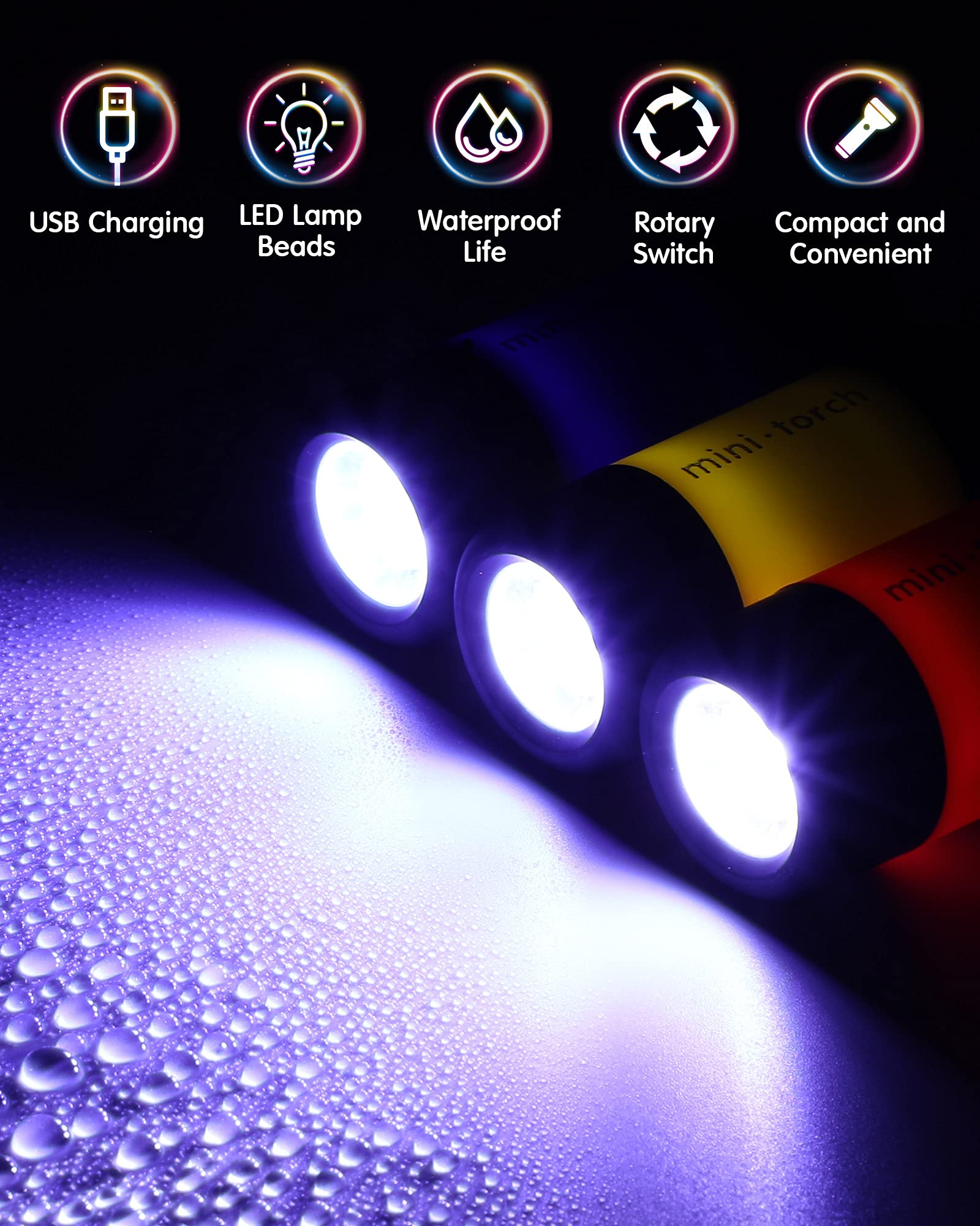 12 Pieces Mini Keychain Flashlight, USB Torch Rechargeable Colorful LED Flashlight High-Powered Keychain Lamp, Multicolor (White Light)