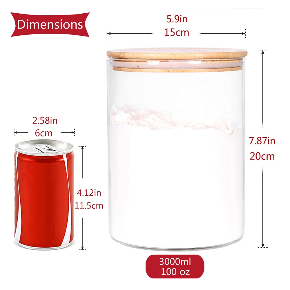 CZFWin Glass Flour Container with Airtight Bamboo Lid, Large Glass Food Jar with Wooden Lid for Storage Flour, Sugar, Cookies, Rice, Coffee Beans and etc (3L)