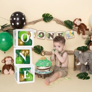 Baby 1st Birthday Decorations for Boy, ONE Balloon Boxes with Letters Includes Green and Golden Balloons, ONE Blocks Design for Boys 1 Year Old Birthday Backdrop Favor, First Birthday Cake Smash